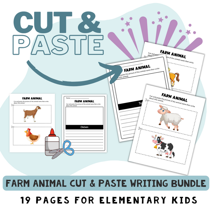 Cut and Paste Animals Worksheets Writing Bundle – Homeschool and Humor